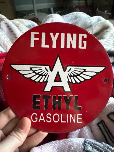 Round 6" Porcelain Flying A Ethyl Gasoline Sign | eBay