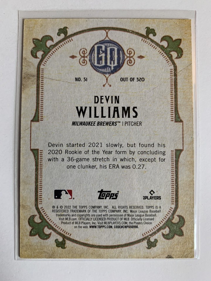 2022 Topps Gypsy Queen Devin Williams Missing Name Plate | eBay