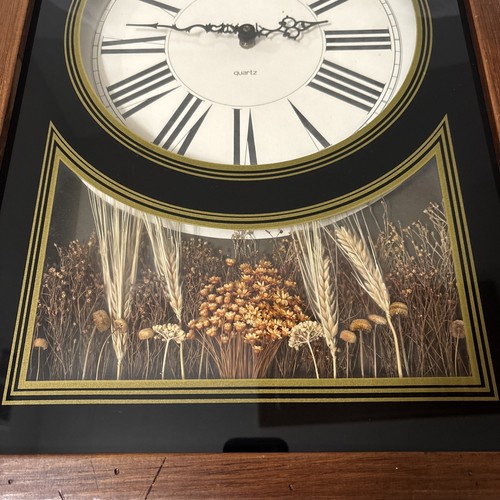 Vintage KIRSCH QUARTZ Wood Dried Flowers Wall Clock 22 X 16 X 2.75 ...