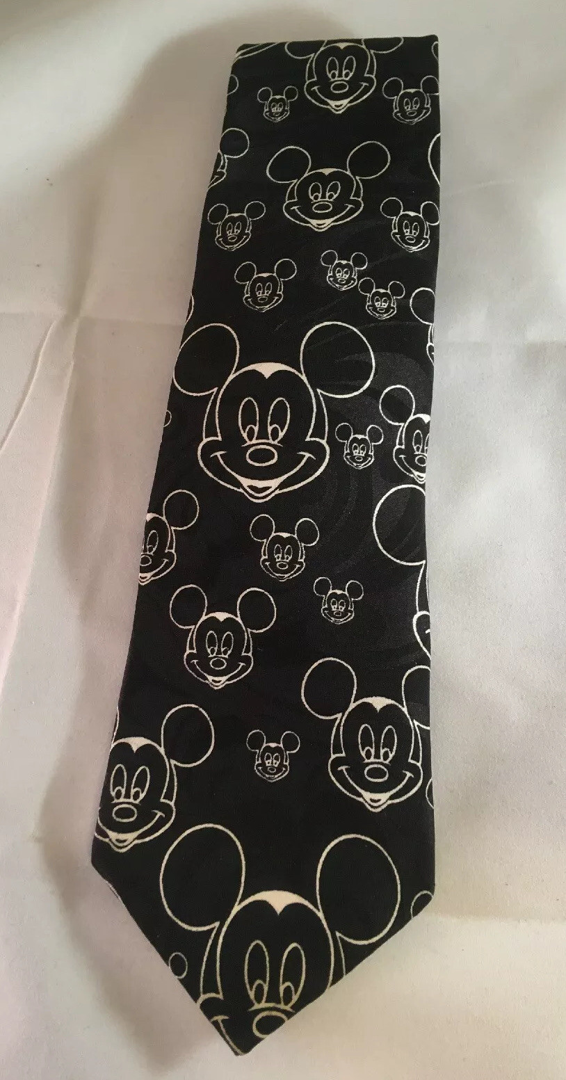 Disney Mickey Mouse Novelty Tie Black White Necktie P… - Gem