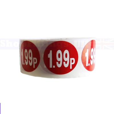 500x RED PRICE 1.99p SELF ADHESIVE STICKER STICKY LABELS SWING LABELS ...