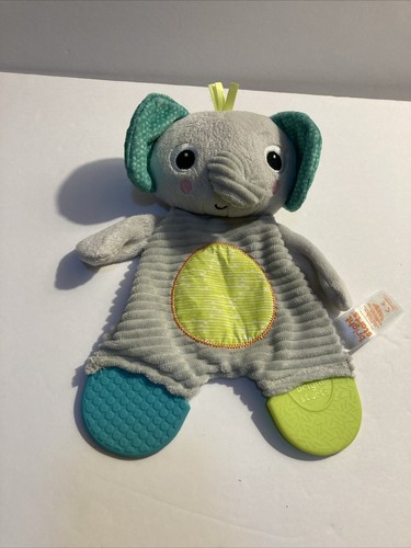 Bright Starts Gray Elephant Baby Lovey Teether Crinkle Sensory Soother ...