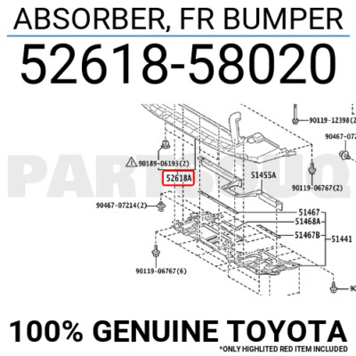 5261858020 Genuine Toyota ABSORBER, FR BUMPER 52618-58020 | eBay