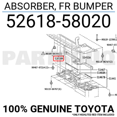 5261858020 Genuine Toyota ABSORBER, FR BUMPER 52618-58020 | eBay