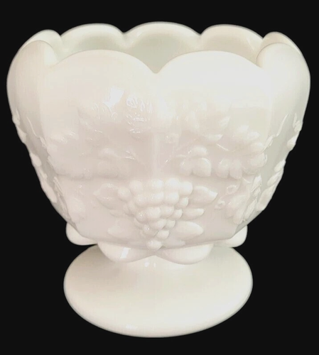 Vintage Westmoreland Milk Glass Bowl Footed Rose Paneled Grape Pattern ...