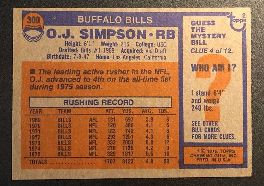 1976 OJ Simpson Topps Football Card #300 Near Mint Condition !!! 90 | eBay