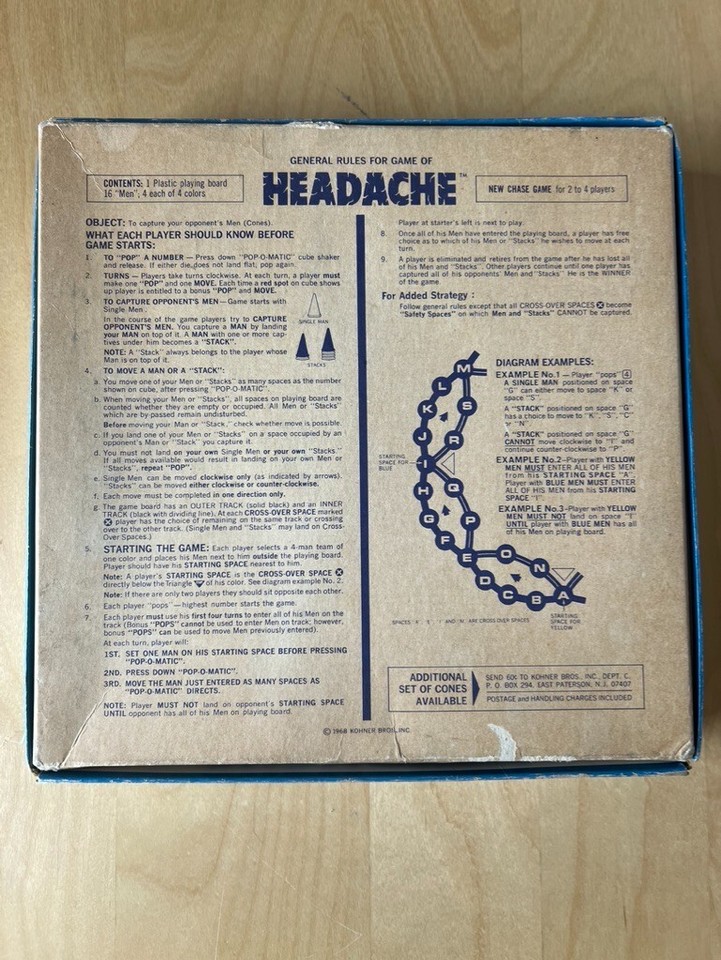 VINTAGE 1968 Game of Headache Board Game Gabriel Pop-O-Matic ...