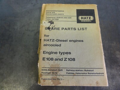 Hatz E108 and Z108 Aircooled Diesel Engine Spare Parts List Manual | eBay