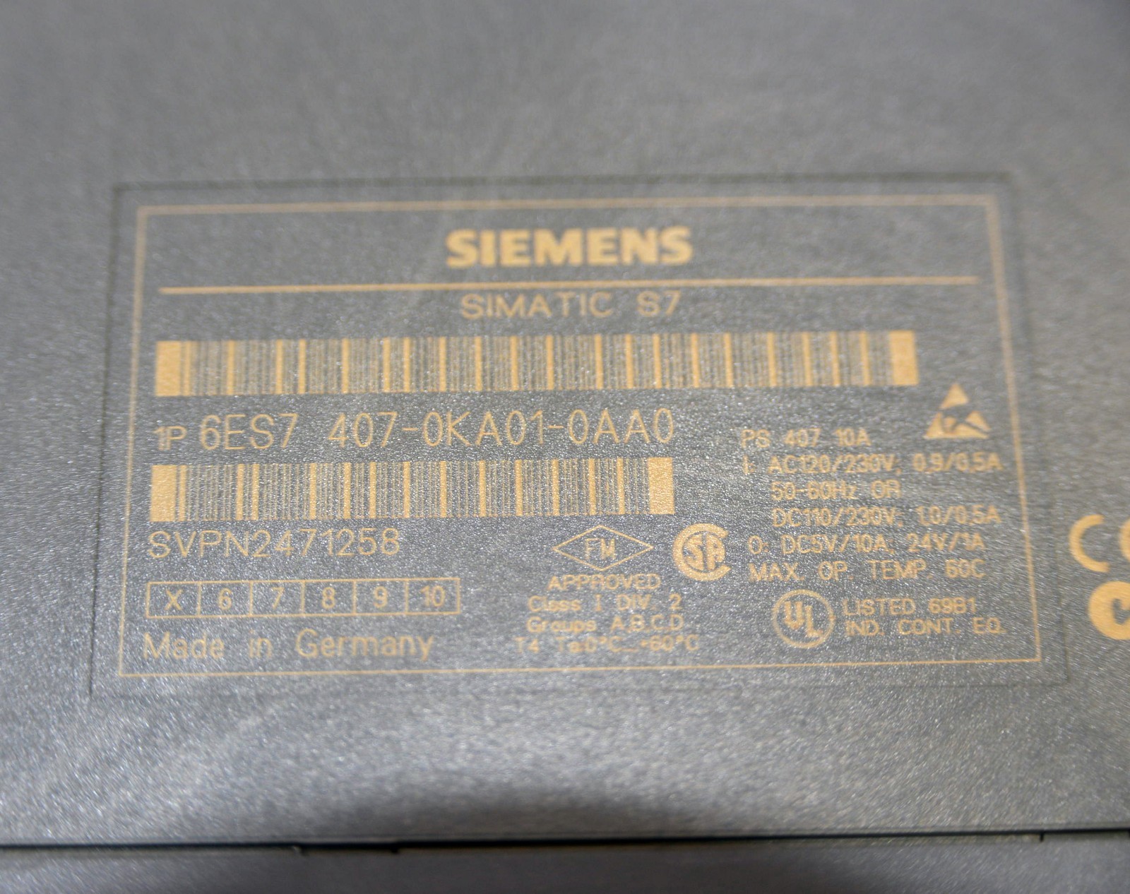 SIEMENS PLC Simatic S7-400 1P 6ES7 407-0KA01-0AA0 PS 407 10A Power ...