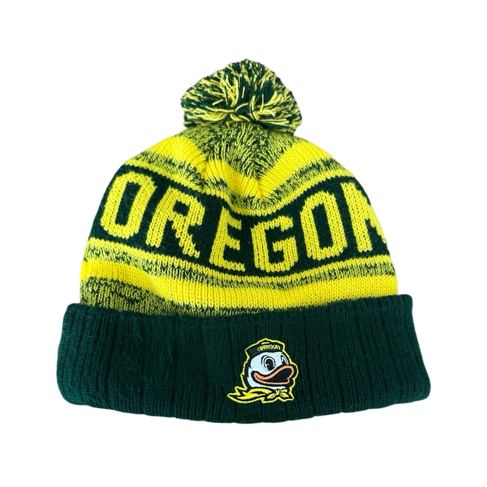 University of Oregon Ducks Green Yellow Puddles Pom Pom Knit Beanie ...