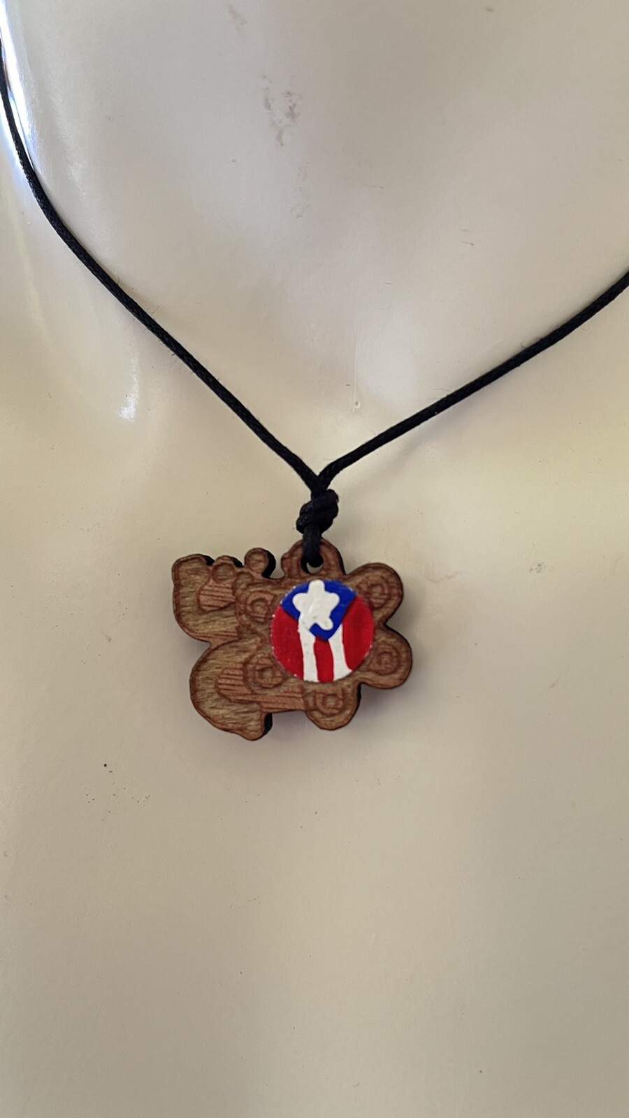PUERTO RICO PENDANT WOOD NECKLACE COQUI AND SUN TAINO WITH BORICUA FLAG ...