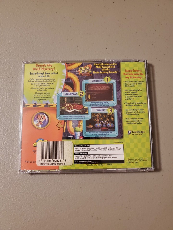 NEW Sealed Math Blaster CD-ROM Educational Game Pre-Algebra Windows 98/ ...