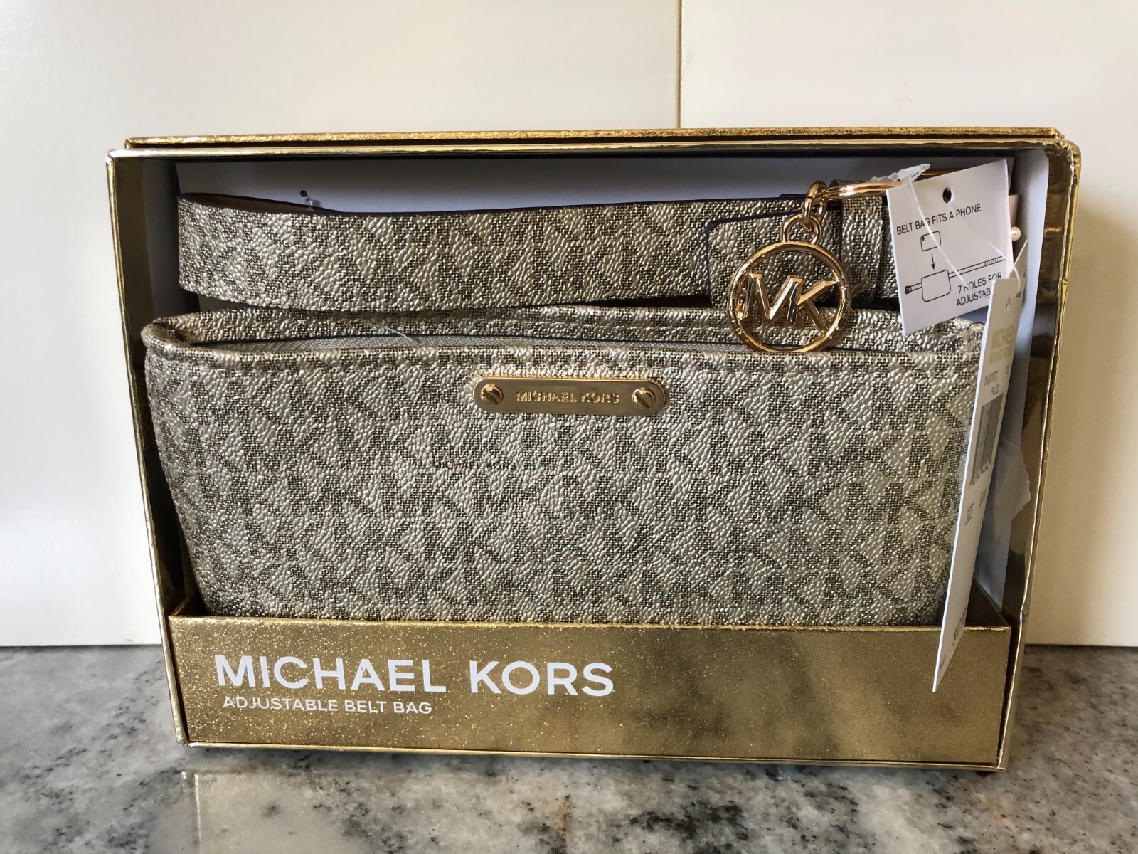 NWT Michael Kors Gift Box MK Signature Belt Wallet Waist Bag Size S/M ...