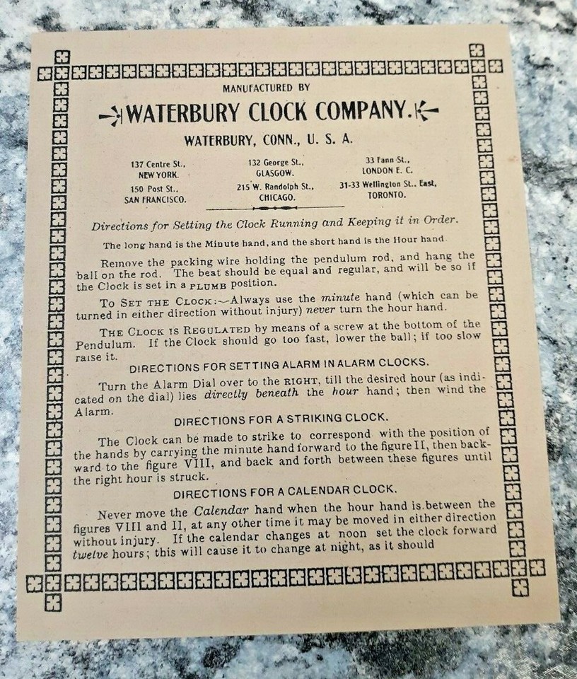 WATERBURY AND WELCH CLOCK LABELS FOR ANTIQUE CLOCK RESTORATION 3 STYLES ...