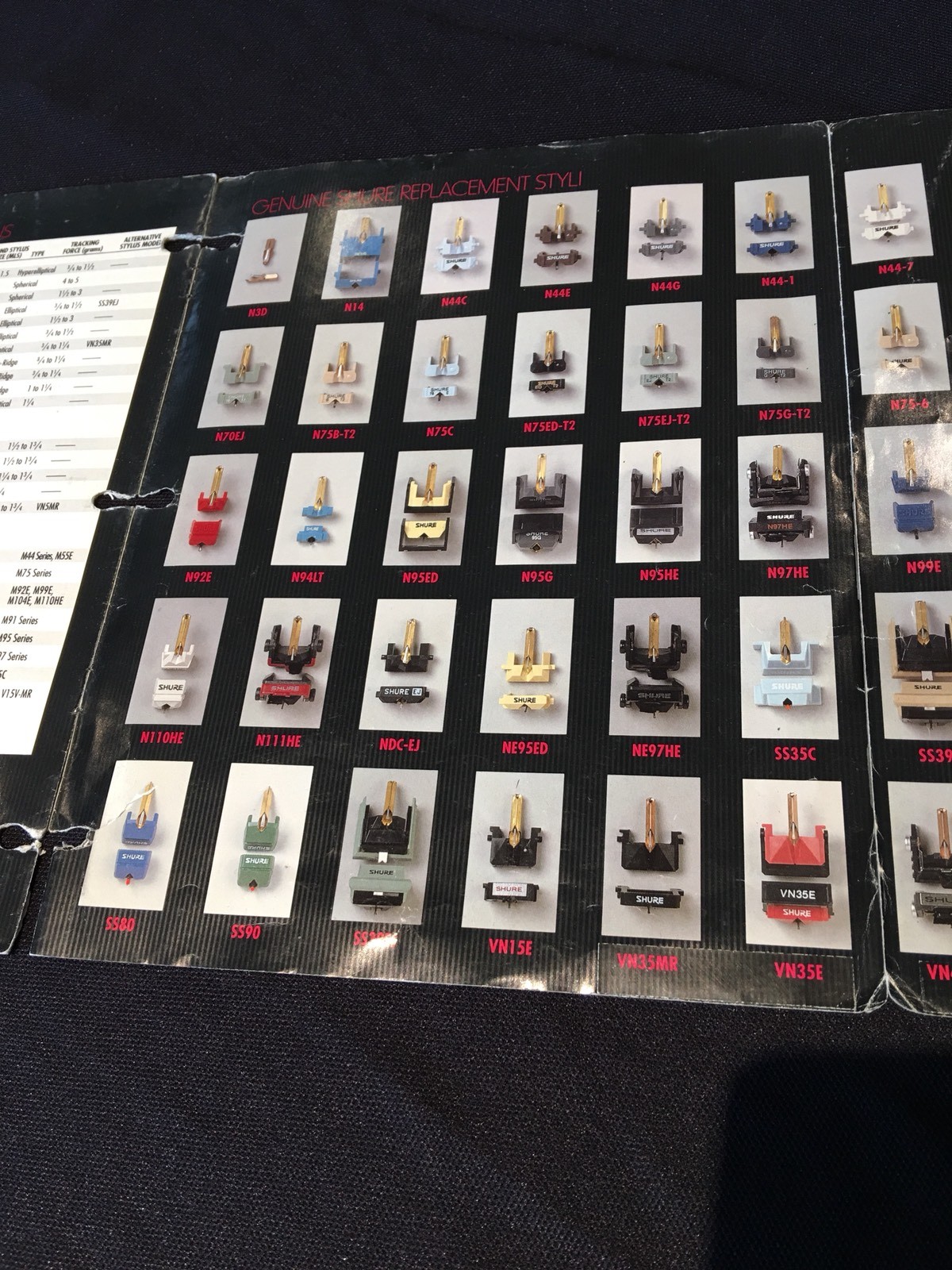 Shure Stylus Replacement Guide "Original Vintage" Color Pictorial Cross ...
