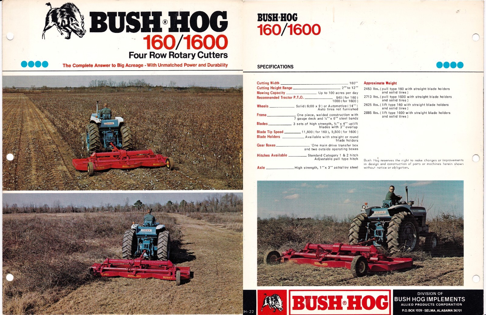 Bush Hog Sales Brochure 4 Row Rotary Cutters Model 160 1600 gprdc1 | eBay