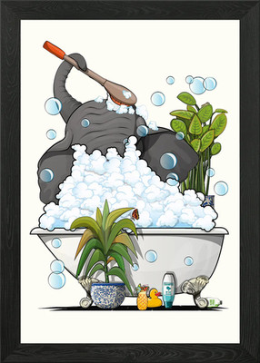 Elephant in Bubble Bath Framed Wall Art Poster Canvas Print Picture ...