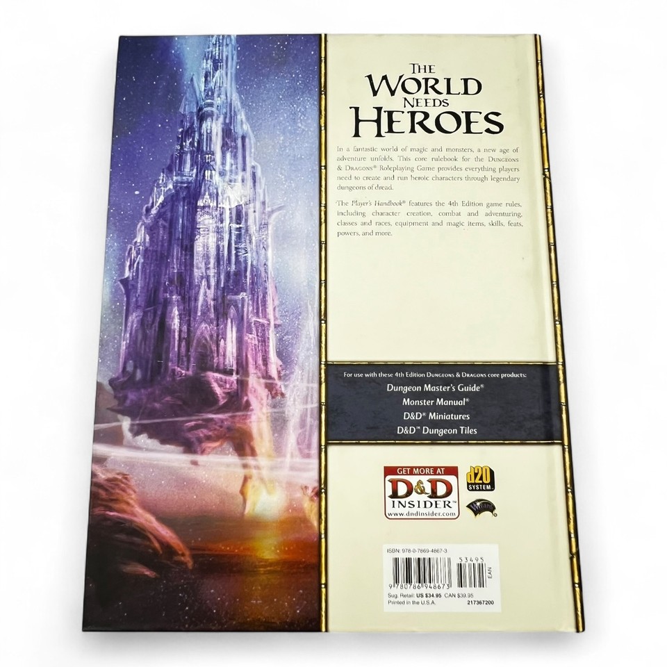 Dungeons & Dragons Players Handbook 4th Ed 1st Print 2008 WotC CORE D&D ...