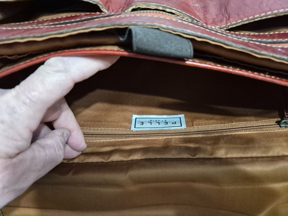 Pelle Studio Leather Laptop Bag Briefcase Brown Handle Shoulder Strap ...