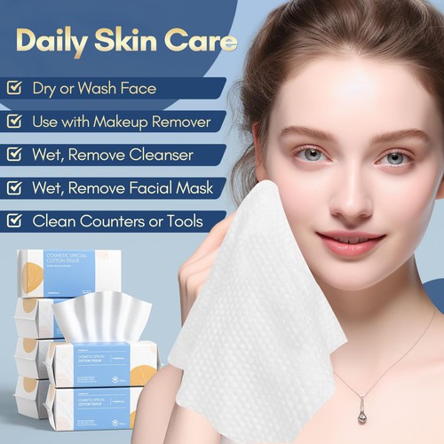 Soft Dry Wipe 6 Pack, 100% Cotton Face Tissues, Lint Free Facial ...