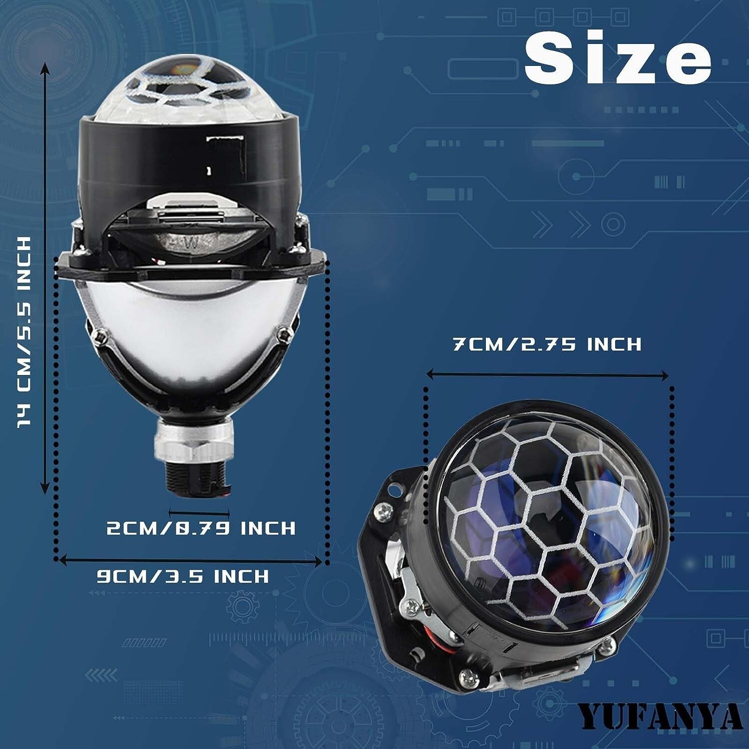 2.5" Honeycomb Bi Led Projector Lens 90W Black RGB Shrouds Mobile app ...