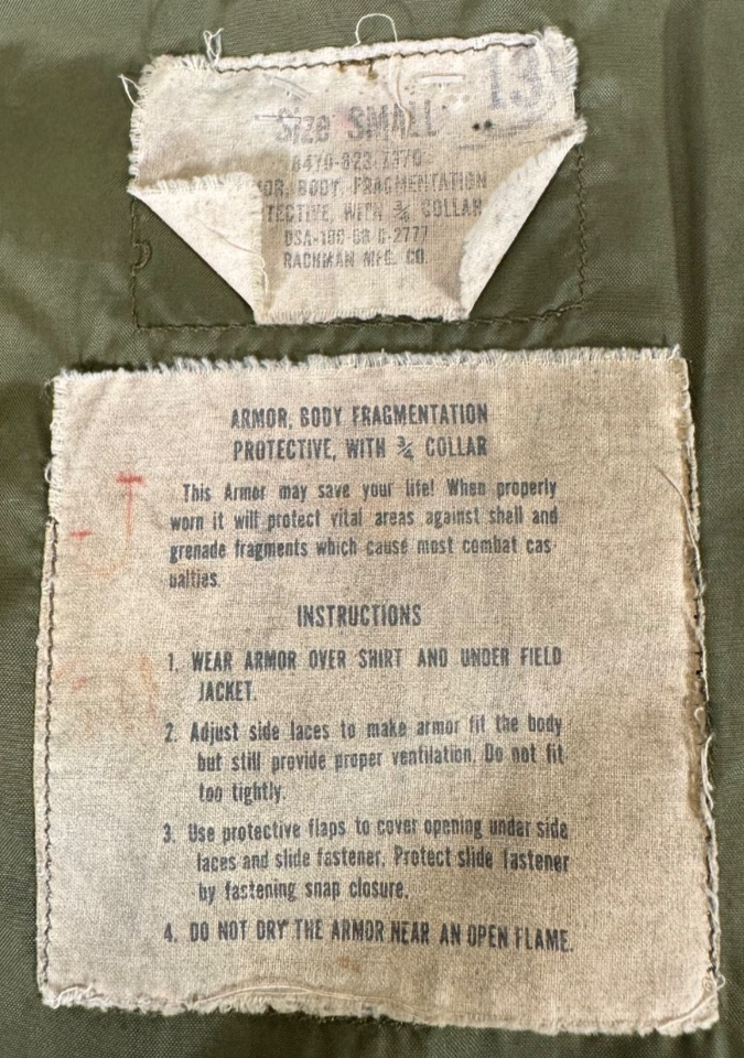 Vietnam Era M69 Fragmentation Flak Jacket Vest Size Small * INSERTS ...