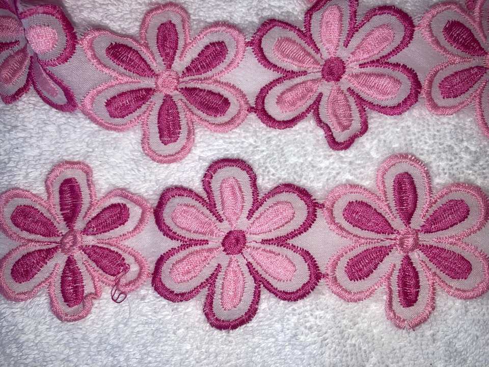 48" PINKS Flower Trim Crafting Sew Scrapbooking Vintage Embroidered 1 1 ...