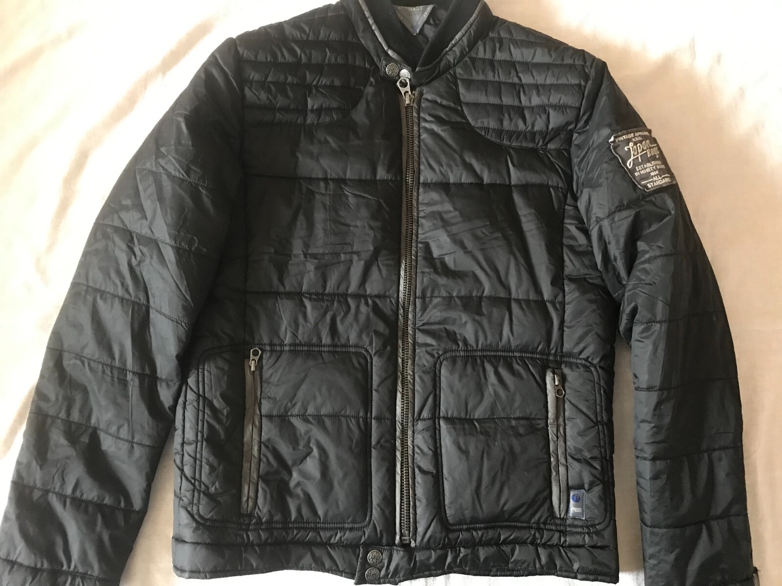 JAPAN RAGS MEN'S PUFFER RACER JACKET BLACK SMALL SIZE - Gem