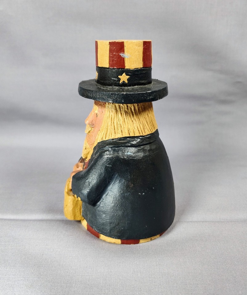 Uncle Sam Americana Folk Art Figurine Artist Signed 1991 Hand Carved ...