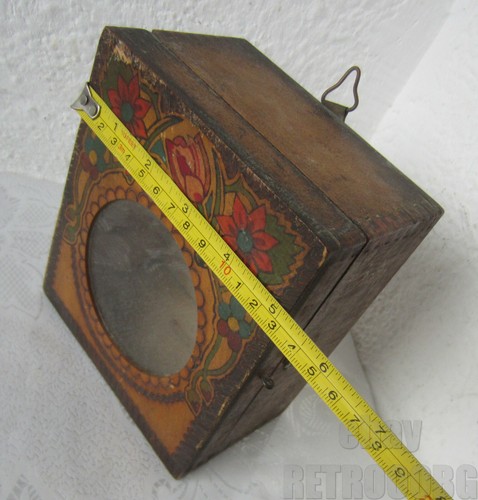 ANTIQUE PRIMITIVE HAND PAINTED WOODEN WALL HANGING alarm CLOCK BOX, old ...