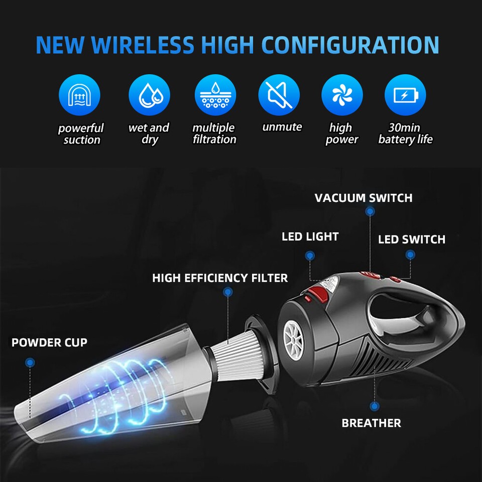 Portable Cordless Hand Held Vacuum Cleaner Recharge Car Auto Home ...