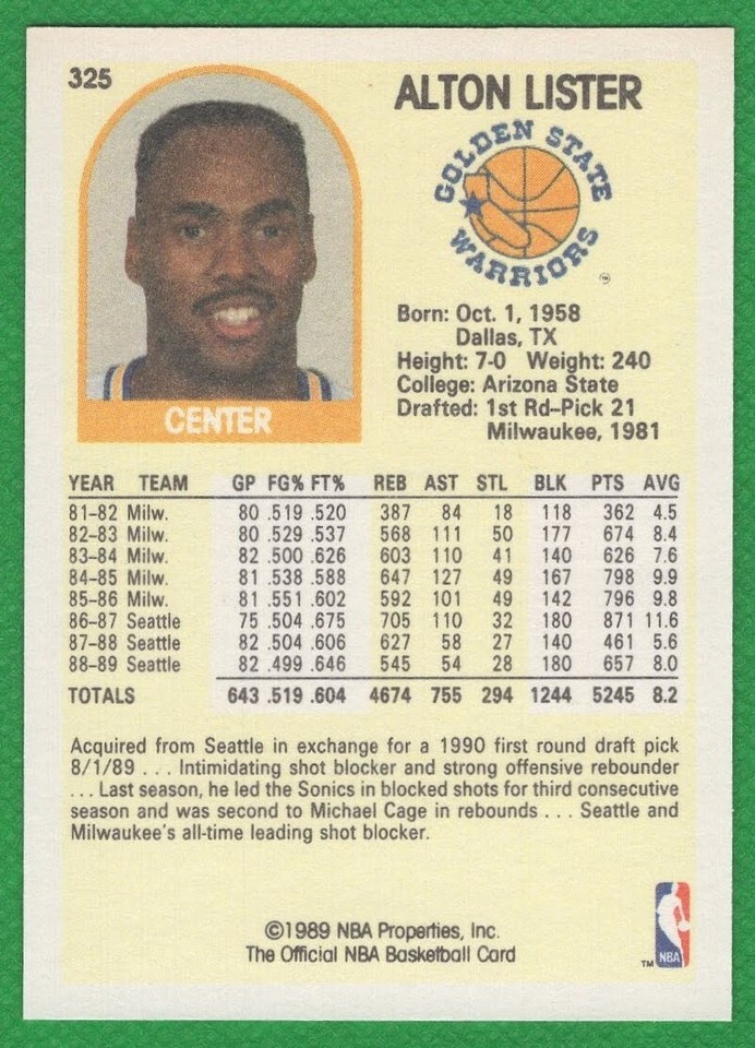 Alton Lister - 1989-90 NBA Hoops #325 - Golden State Warriors ...