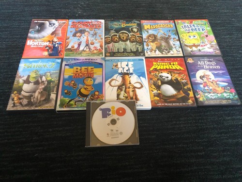 LOT OF 11 KIDS-ANIMATED MOVIES-DVDS-SHREK-MEATBALLS-ICE AGE--PANDA-DOGS ...