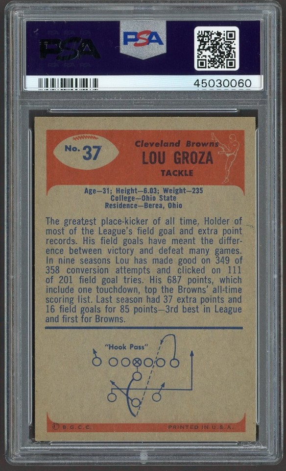1955 Bowman Lou Groza #37, Cleveland Browns, HOF, PSA 8 - NM-MT | eBay