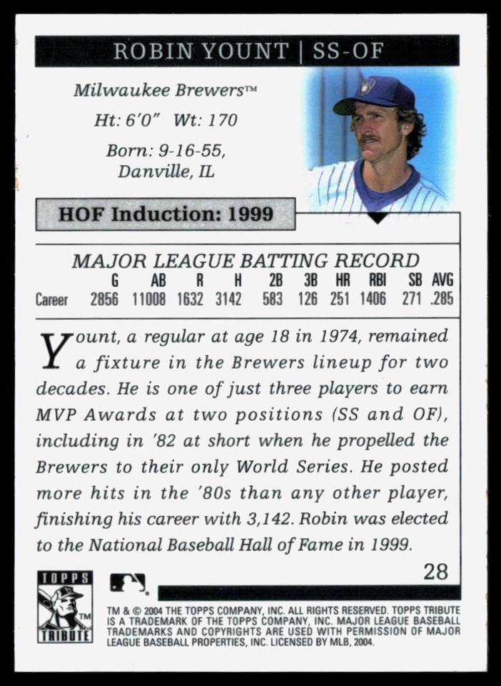Robin Yount 2004 Topps Tribute HOF #28 Haze & Scratches | eBay