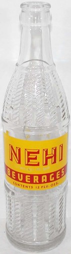 Vintage soda pop bottle NEHI BEVERAGES red yellow 12oz Royal Crown ...