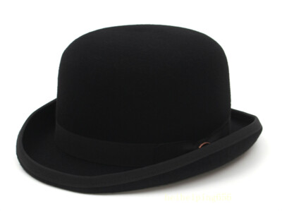 Vintage 100% Wool Mens Black Bowler Hat Fashion Hat Satin Lining 4 ...