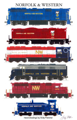 Norfolk & Western Diesel Locomotives 11"x17" Poster by Andy Fletcher ...