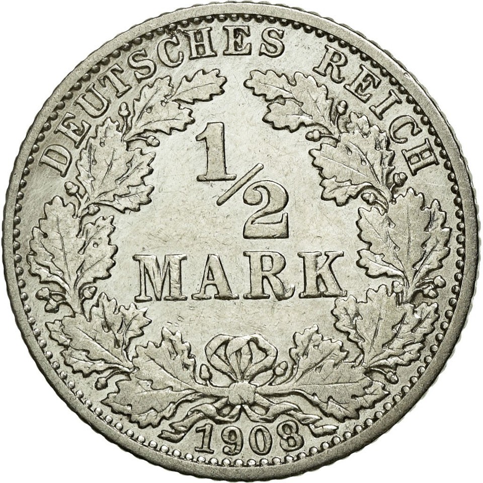 Coin, GERMANY - EMPIRE, 1/2 Mark, 1908, Karlsruhe, VF, Silver, KM:17 | eBay