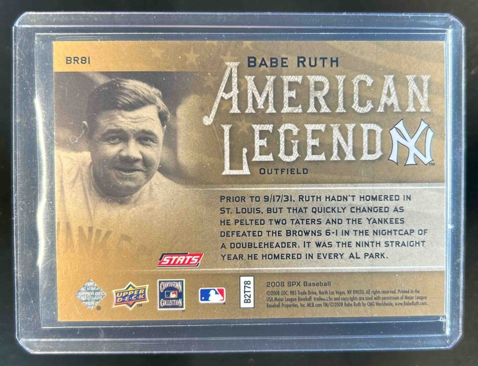 2008 SPx Babe Ruth American Legend #1/1 Yankees | eBay