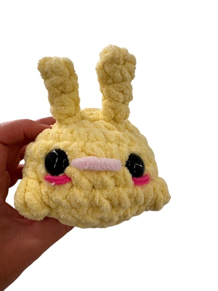 Handmade Yellow Plush Bunny Toy Pink Details & Black Eyes Crochet Yarn ...