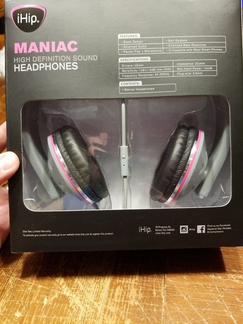 iHip Maniac High Definition Sound Headphones Gray/pink - EUC for sale ...