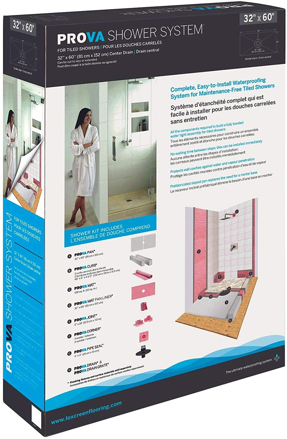 Prova Waterproofing Board Pan Assembly Kit for Showers 32" x 60" with ...
