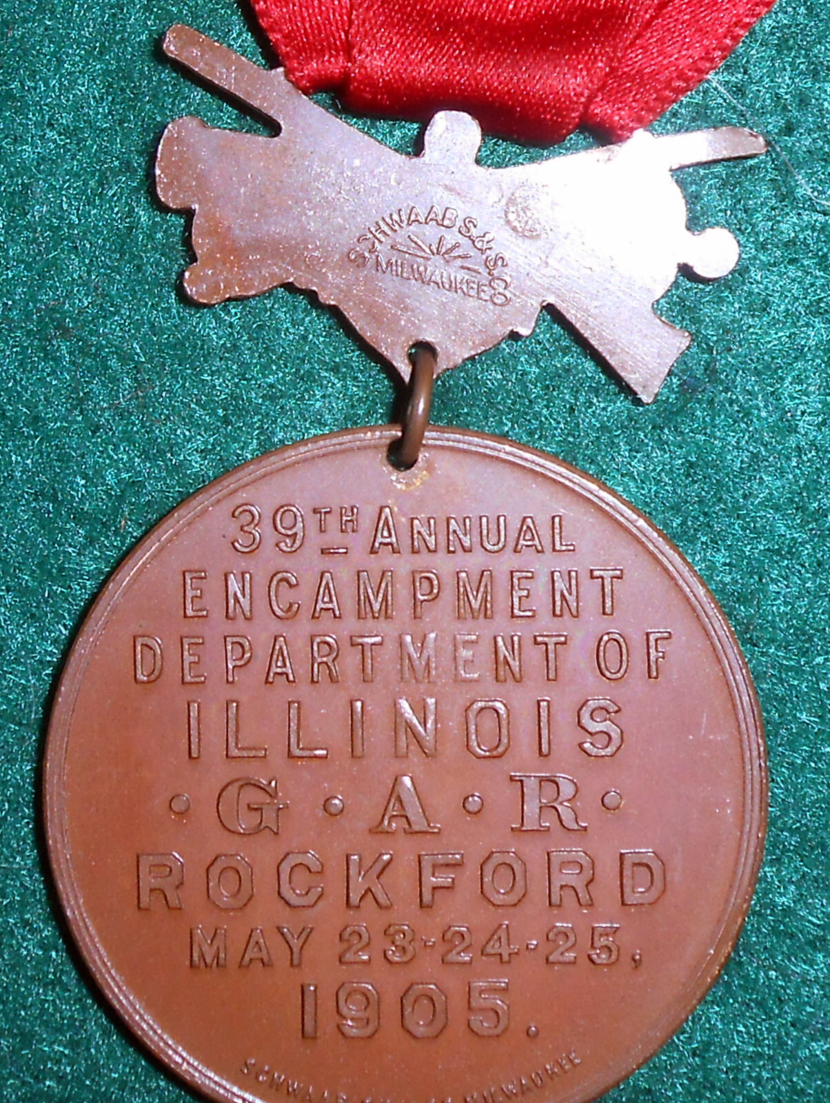 SG02 GAR medal 39th encampment,Rockford, Illinois. 1908, Robert Mann ...