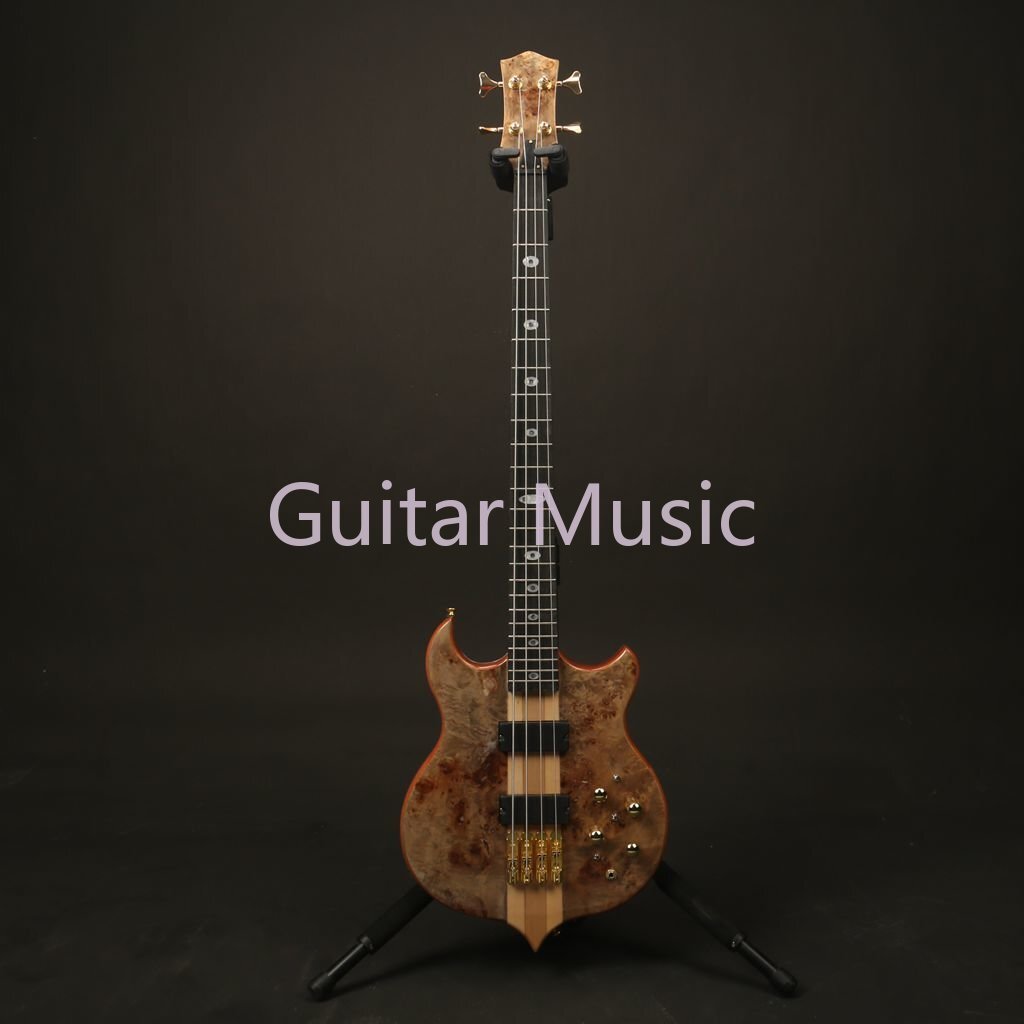 Custom Burl Maple Top 4 String Electric Bass Gold Hardware Neck Thru ...