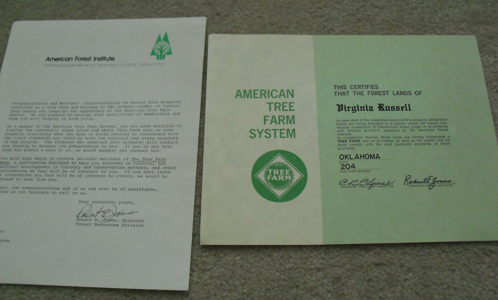 Vintage American Tree Farm System Land Certificate with Letter | eBay