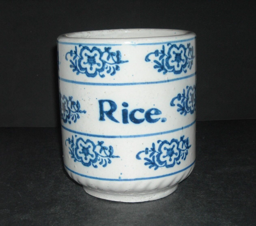 Blue & White Stenciled "Small Snowflake" RICE Canister - Stoneware Salt ...