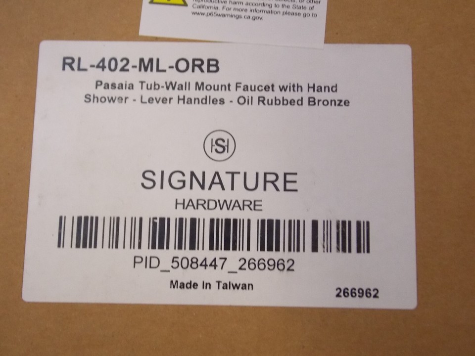 Signature Hardware RL-402-ML-ORB Pasaia Wall-Mounted Tub Faucet w Hand ...