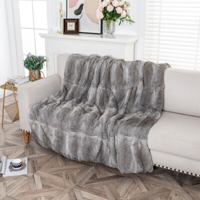 Real Rabbit Fur Throw Blanket Whole Skin Patchwork Fur Rug Leather Pelt ...