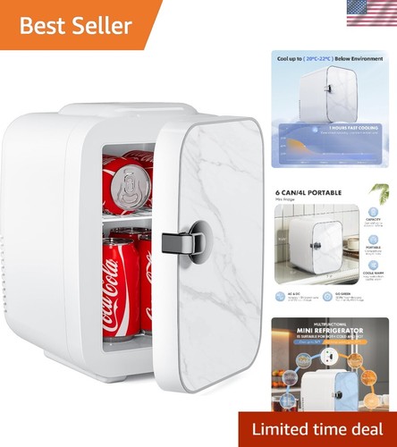 Portable Mini Fridge 4L with Cooling & Warming – Compact Marble White ...